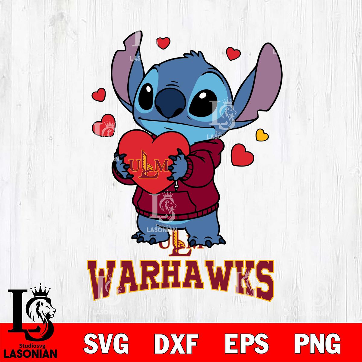 UL Monroe Warhawks Stitch heart Digital Download, NCAA SVG DXF EPS PNG ...