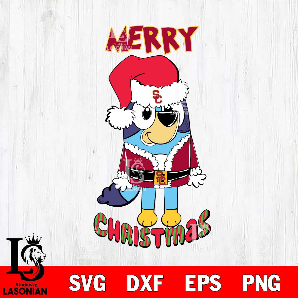 USC Trojans Bluey Merry Christmas Bluey Santa Claus – lasoniansvg