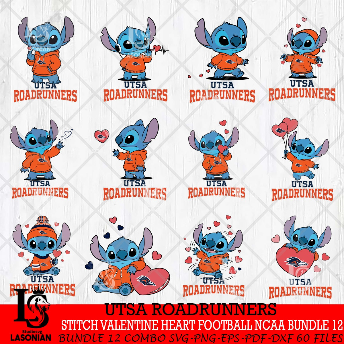 UTSA Roadrunners Stitch Valentine Heart Football NCAA Bundle File cut ...