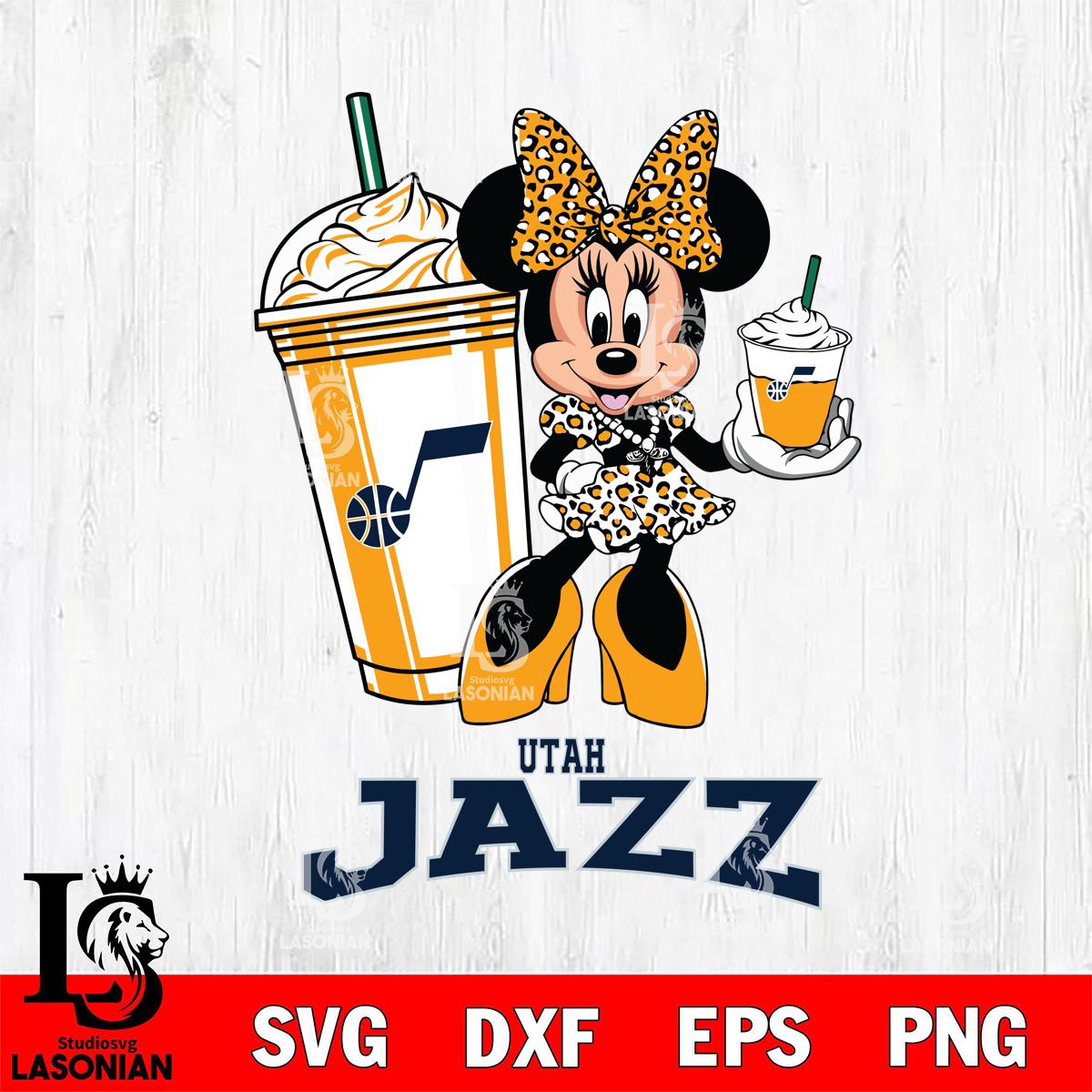 Utah Jazz Minnie Mouse Fan And Coffee – lasoniansvg