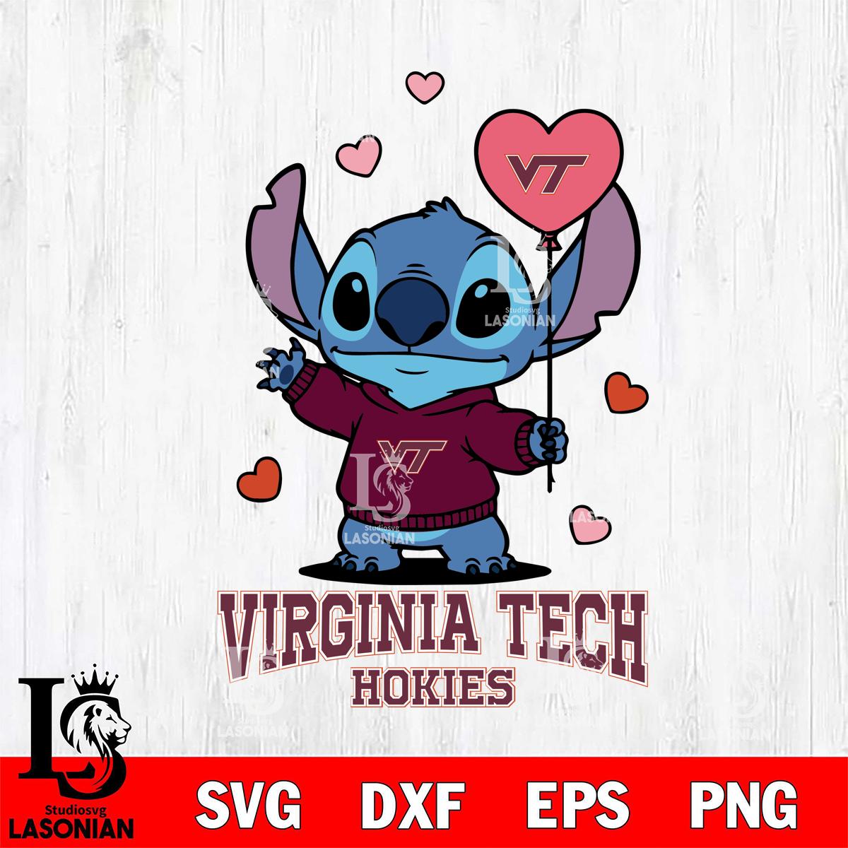 Virginia Tech Hokies Stitch Balloons Heart Digital Download, NCAA SVG ...