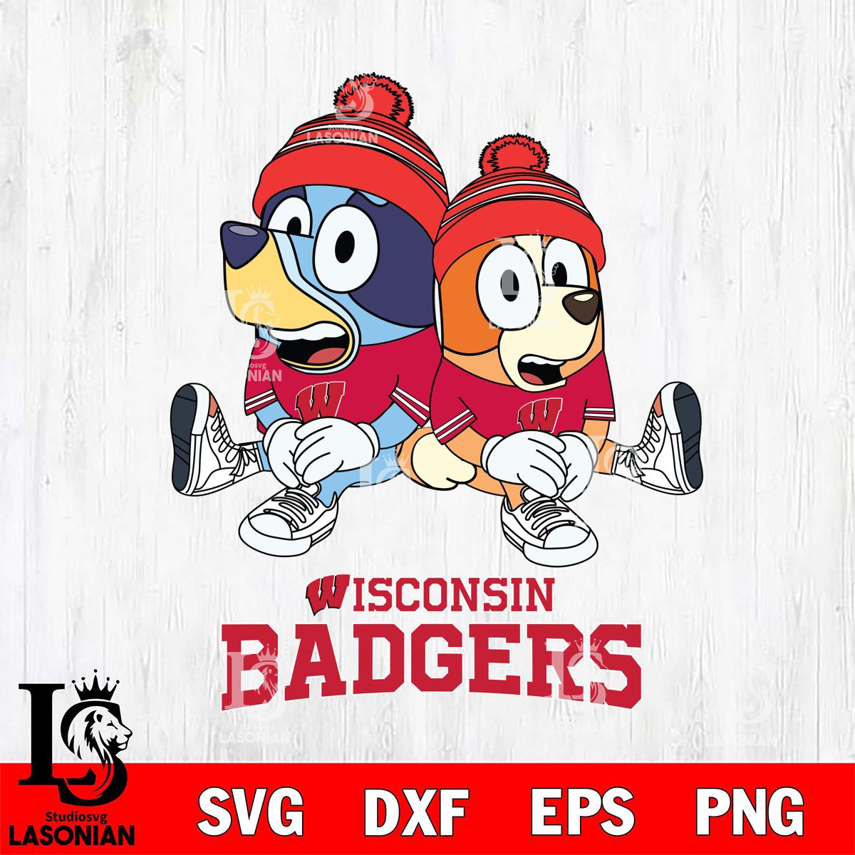 Wisconsin Badgers Christmas Bluey & Bingo Sit – lasoniansvg