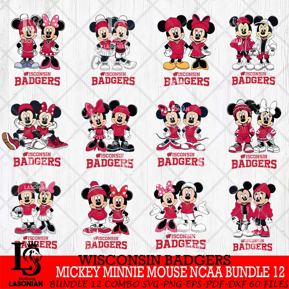 Wisconsin Badgers Mickey Minnie Mouse NCAA Bundle 12 – lasoniansvg