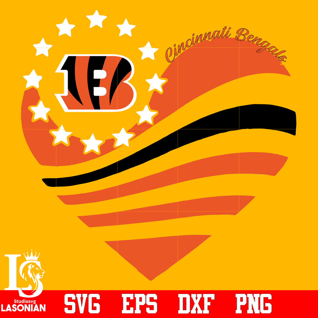 Cincinnati Bengals Heart, Cincinnati Bengals Love svg,eps,dxf,png file ...