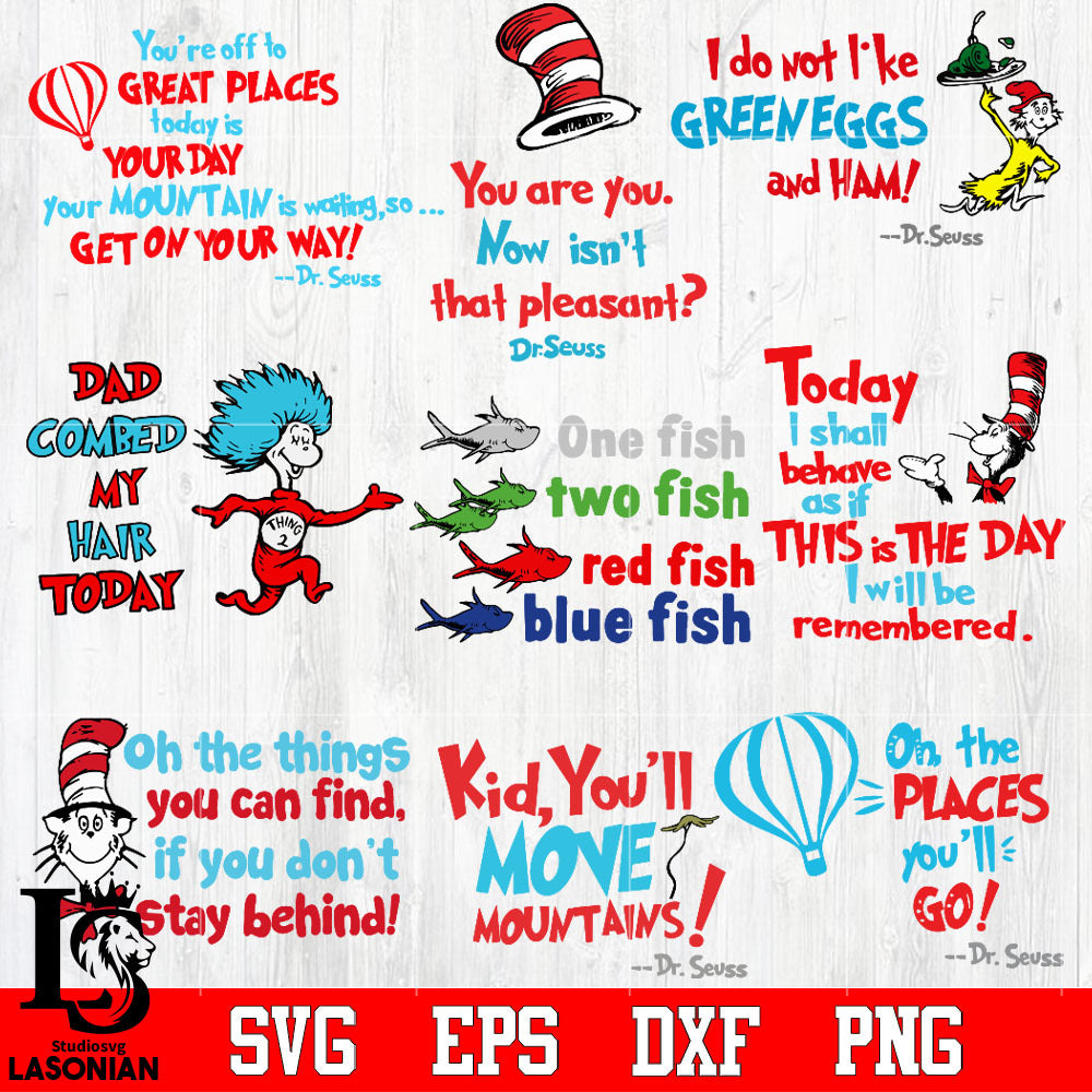 Bundle Dr Seuss Quotes, Dr Seuss, Dr Seuss Vector Svg Dxf Eps Png file ...