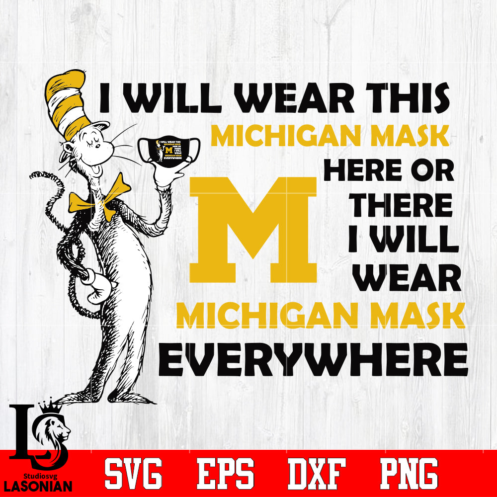 Dr Seuss I Will Wear This Michigan Mask Here Or There Face Mask Gift S ...