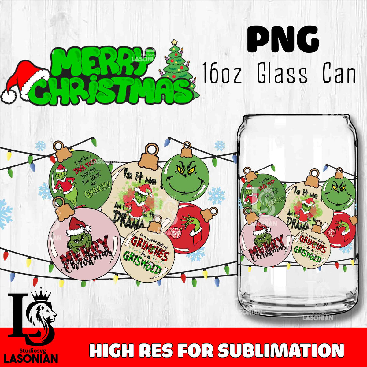 Merry grinch mas PNG, Grinch Glass Cup Wrap , Libbey Can Glass Cup 11 ...