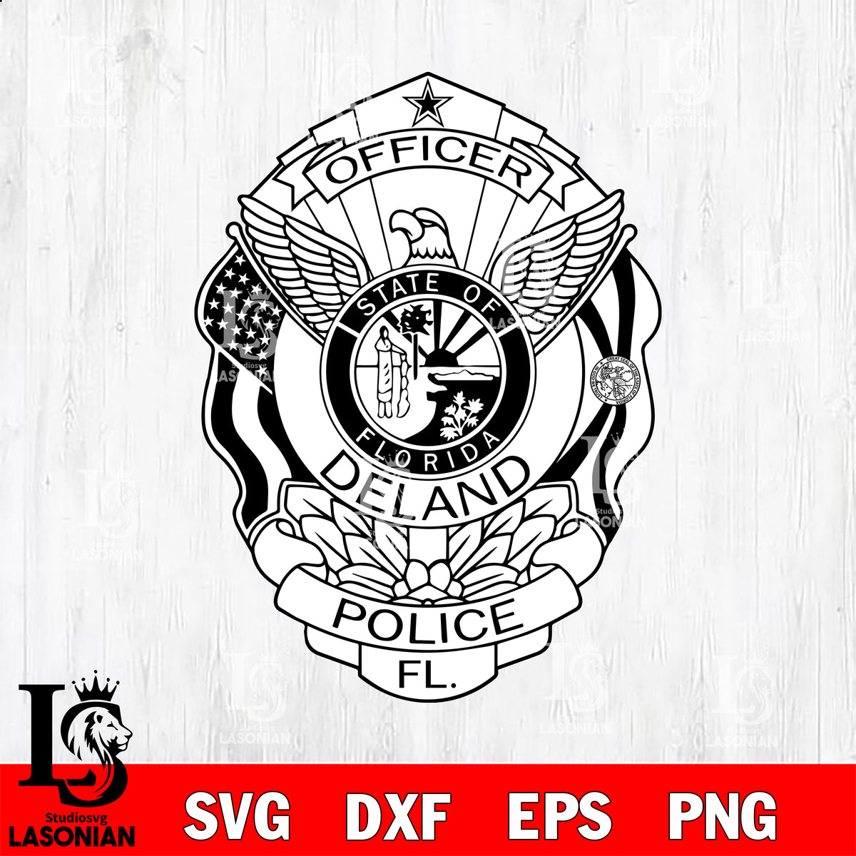 Deland Florida Police Officer Badge svg eps dxf png file, digital down ...