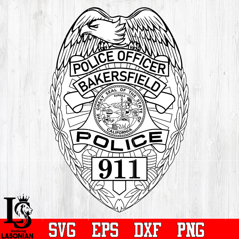 Police Officer Bakersfield 911 Badge svg eps png dxf file – lasoniansvg