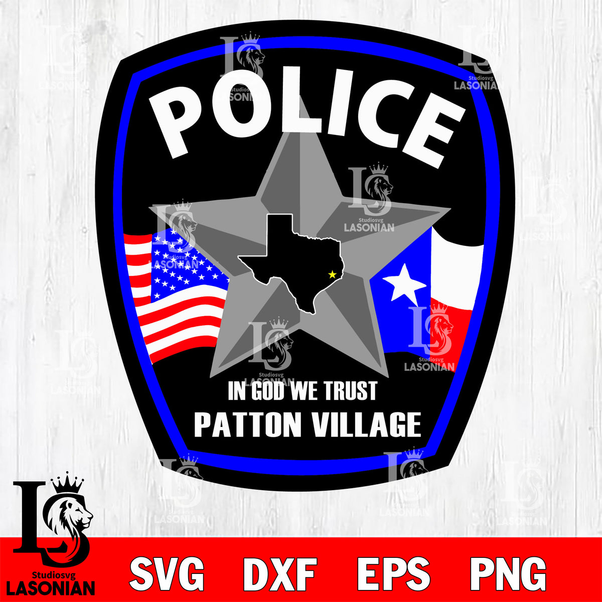 patton village police department badge svg eps dxf png file – lasoniansvg