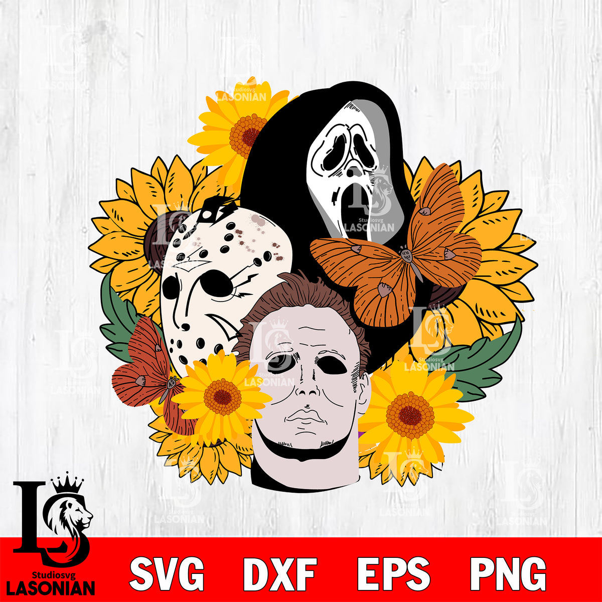 scream, Jason, Freddy sunflower svg eps dxf png file – lasoniansvg